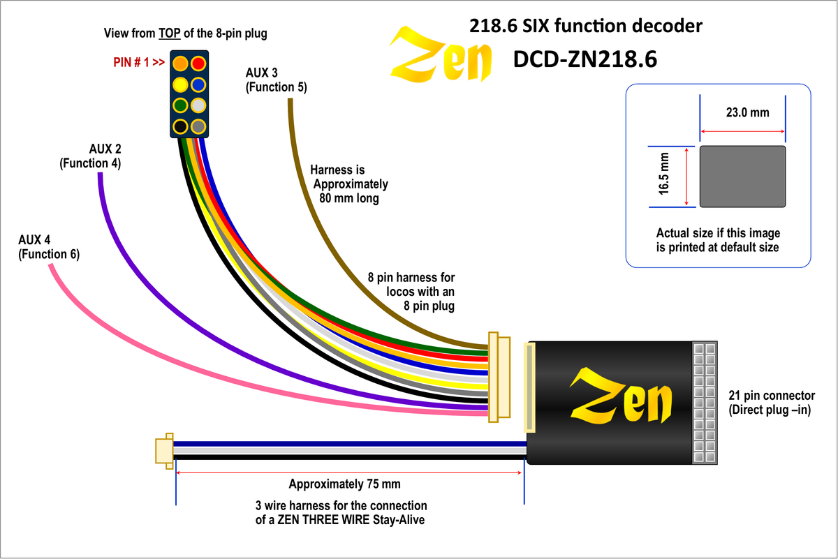 DCC Concepts Zen Black Decoder: 21 pin MTC and 8 pin connection. DCD ...